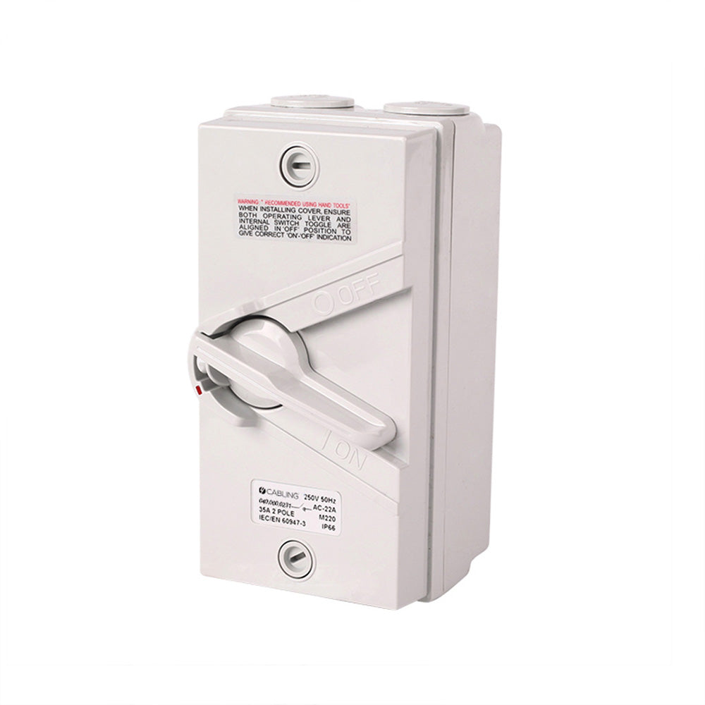 4C | Weatherproof Isolator 2 Pole IP66 250V 35A – DZ ELECTRICAL PRODUCTS