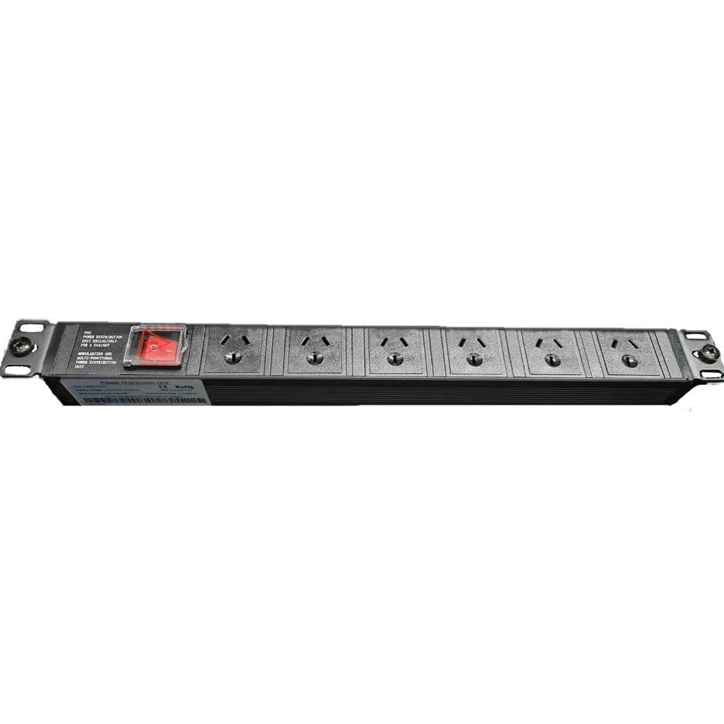 1RU 6 Way GPO Rack Mount PDU Power Rail With Red ON/Off Switch and fix ...